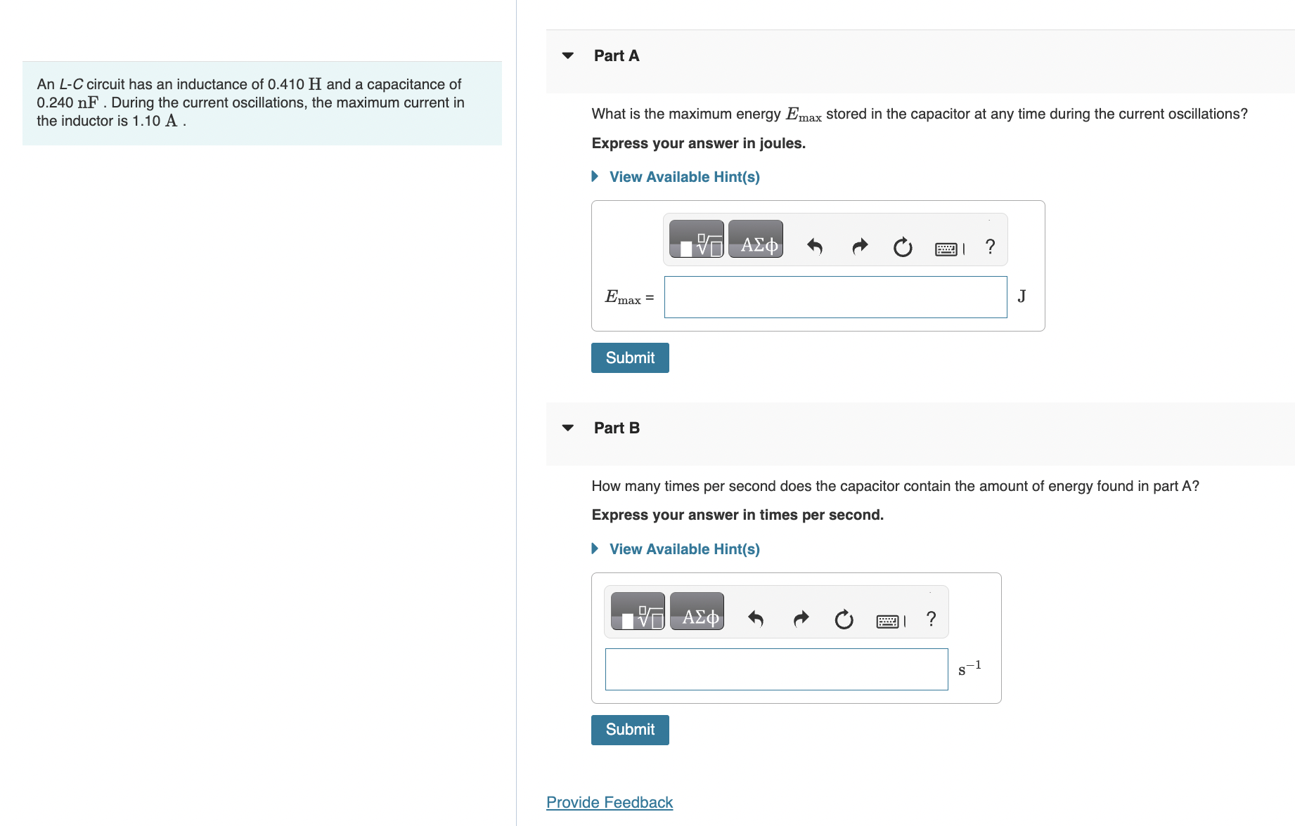 Solved Please answer as soon as possible. An L-C ﻿circuit | Chegg.com