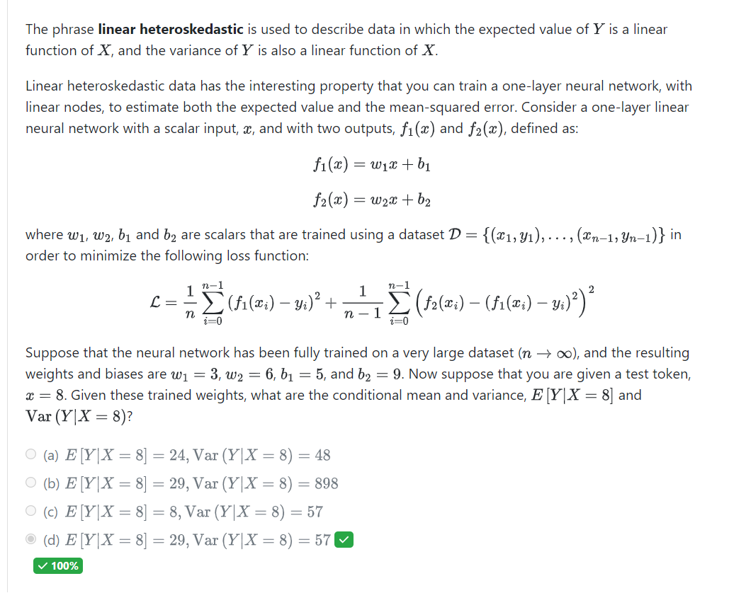 Solved The phrase linear heteroskedastic is used to describe | Chegg.com