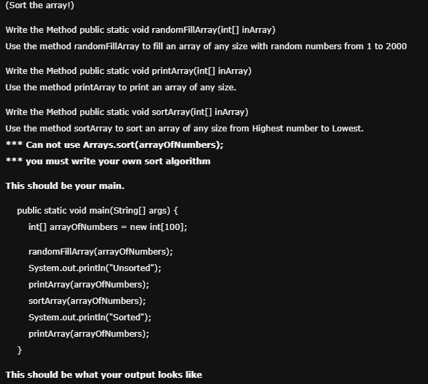 Solved Sort The Array Write The Method Public Static Void 
