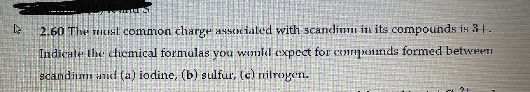 Solved 2.60 The most common charge associated with scandium | Chegg.com
