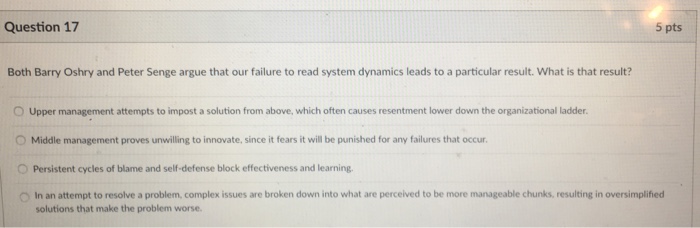 Solved Question 17 5 pts Both Barry Oshry and Peter Senge | Chegg.com