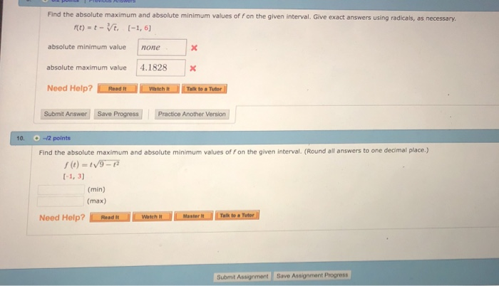 Solved Find The Absolute Maximum And Absolute Minimum Values