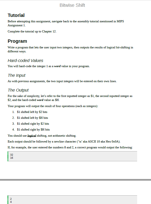 Solved Bitwise Shift Tutorial Before attempting this | Chegg.com