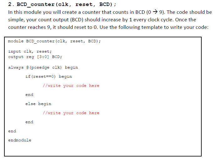 2. BCD_counter (clk, reset, BCD); In this module you | Chegg.com