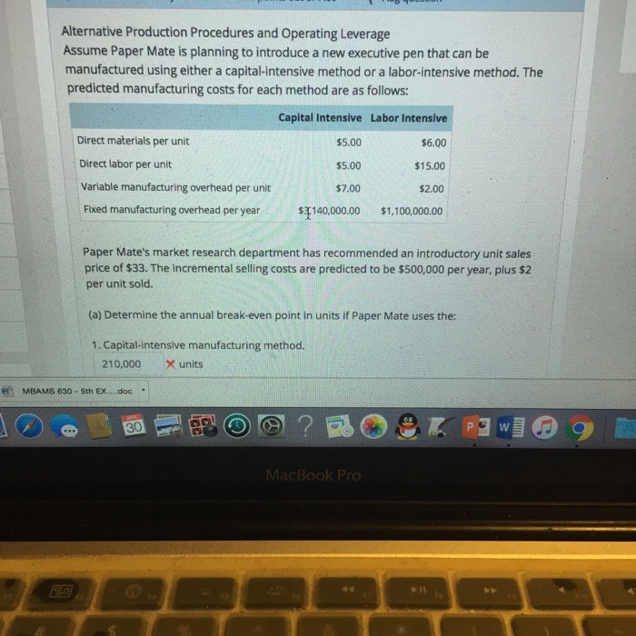 Solved Alternative Production Procedures and operating | Chegg.com