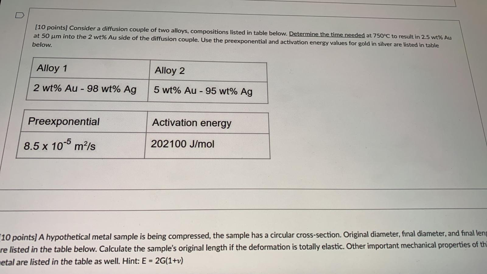 Solved [10 points] Consider a diffusion couple of two | Chegg.com