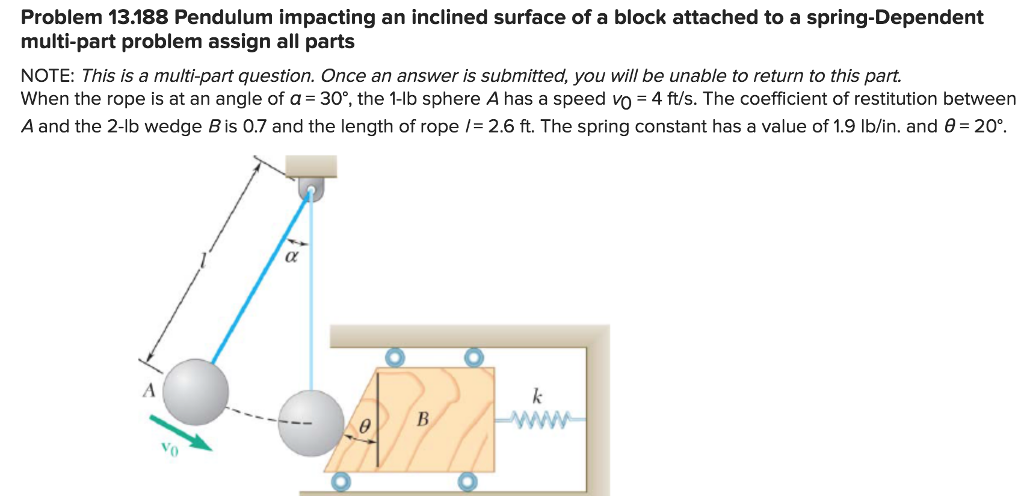 Solved Problem 13.188 Pendulum impacting an inclined surface | Chegg.com