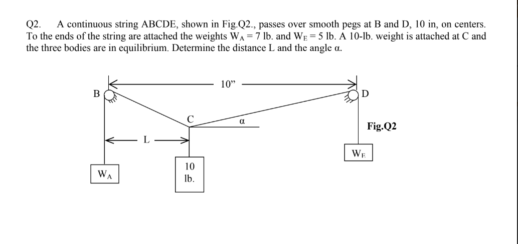 Solved Q2. A continuous string ABCDE, shown in Fig. Q2., | Chegg.com