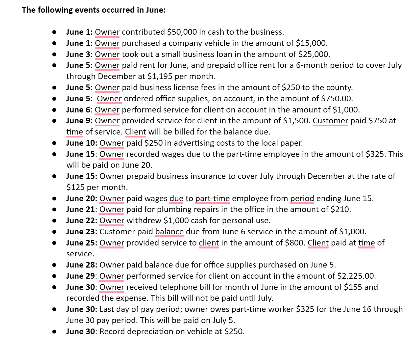 Solved - June 1: Owner contributed $50,000 in cash to the | Chegg.com