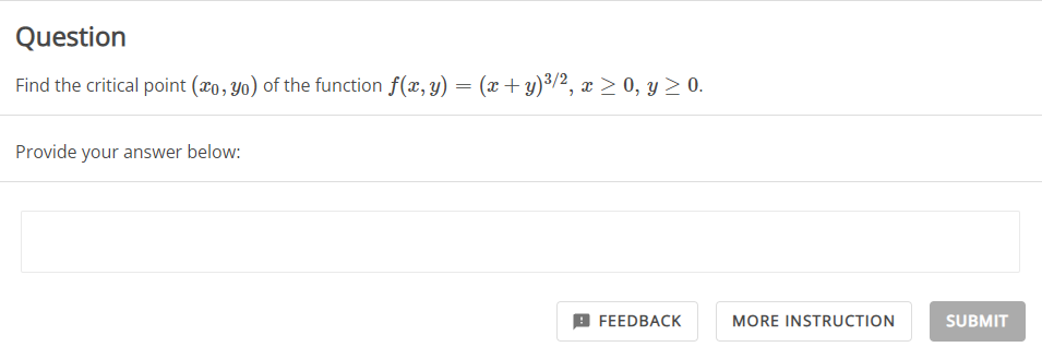 Solved Question Find the critical point (20, yo) of the | Chegg.com