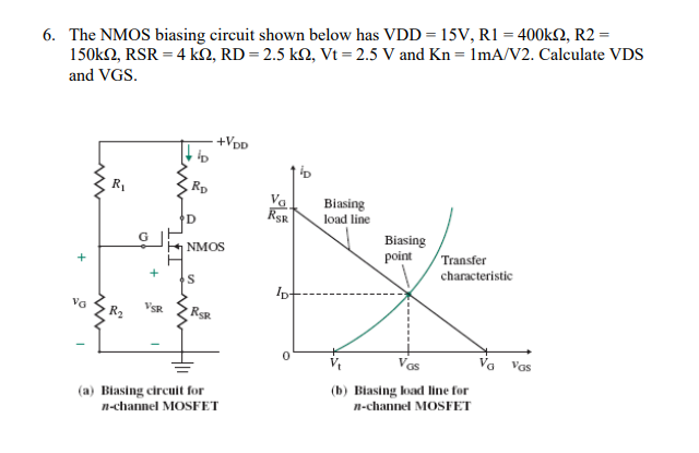 Solved 6. The NMOS biasing circuit shown below has VDD = | Chegg.com