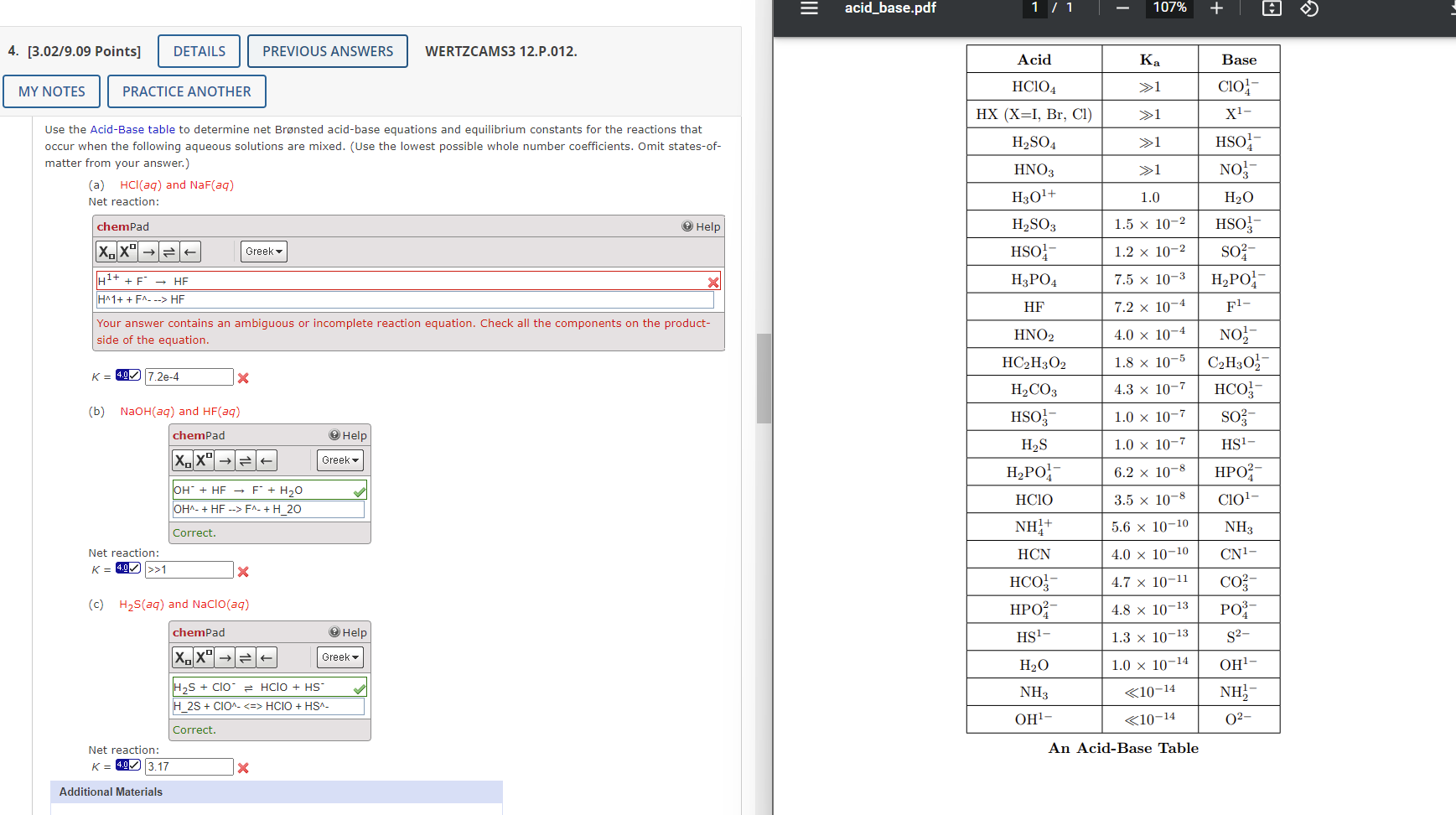 Solved Use the Acid-Base table to determine net | Chegg.com