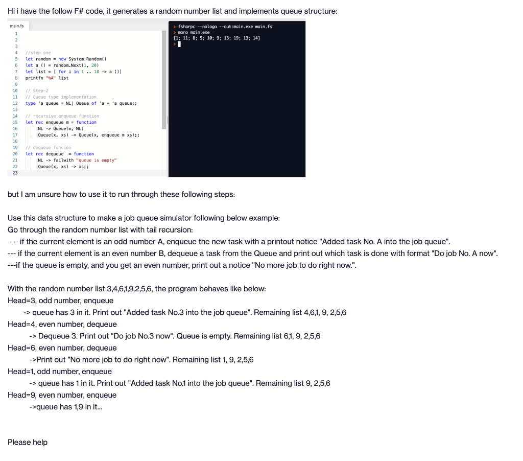 Hi i have the follow F# code, it generates a random | Chegg.com