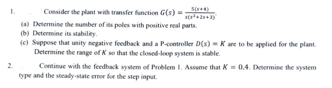 Solved 1. Consider the plant with transfer function | Chegg.com