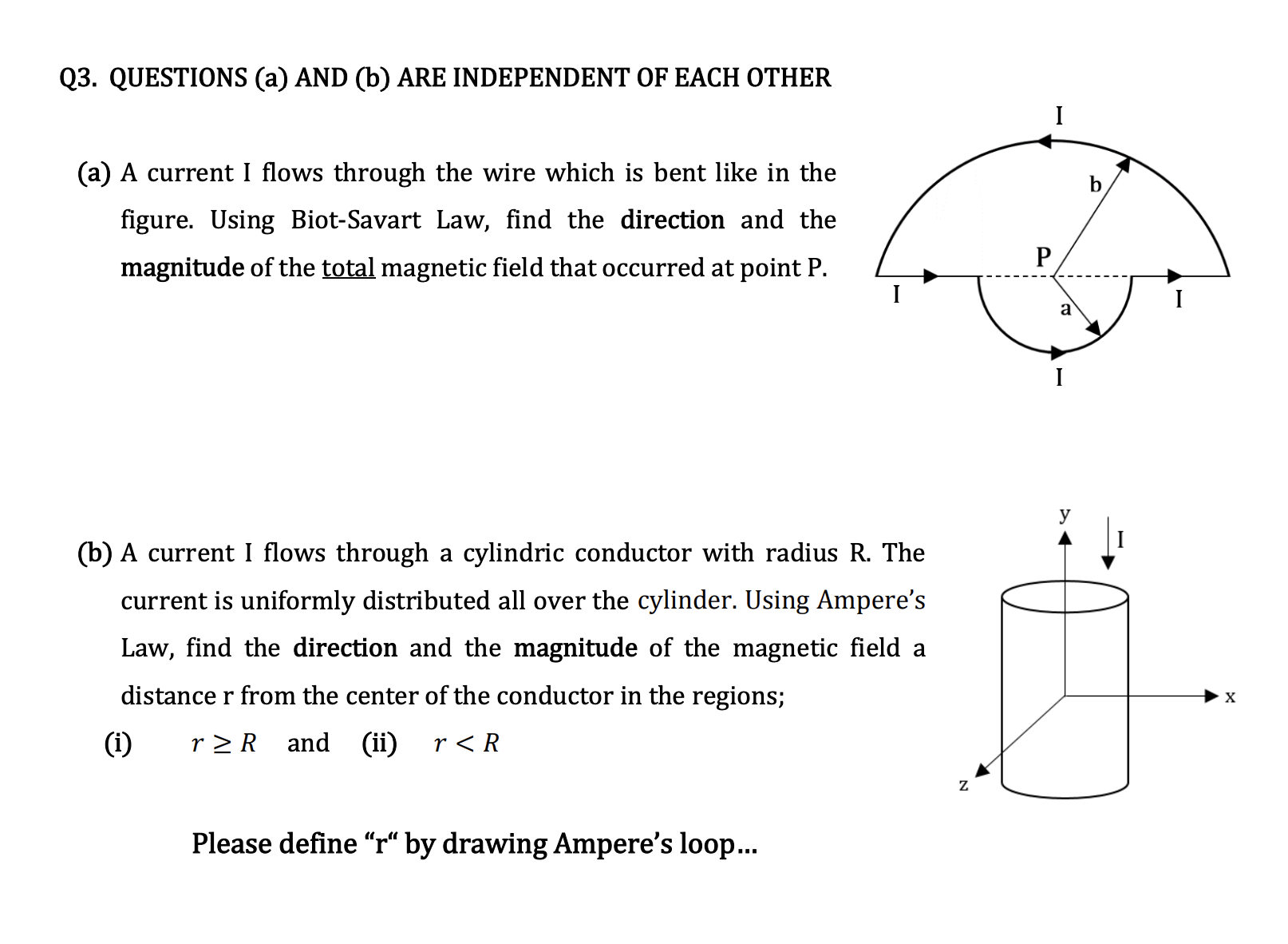Solved (a) A current I flows through the wire which is bent | Chegg.com
