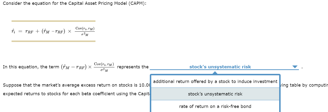 [Solved]: Consider the equation for the Capital Asset Pric