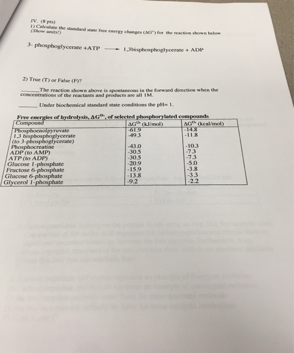Solved IV. (8 pts) 1) Calculate the standard state free | Chegg.com