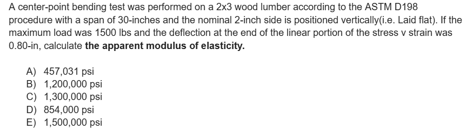 Solved A center-point bending test was performed on a 2×3 | Chegg.com