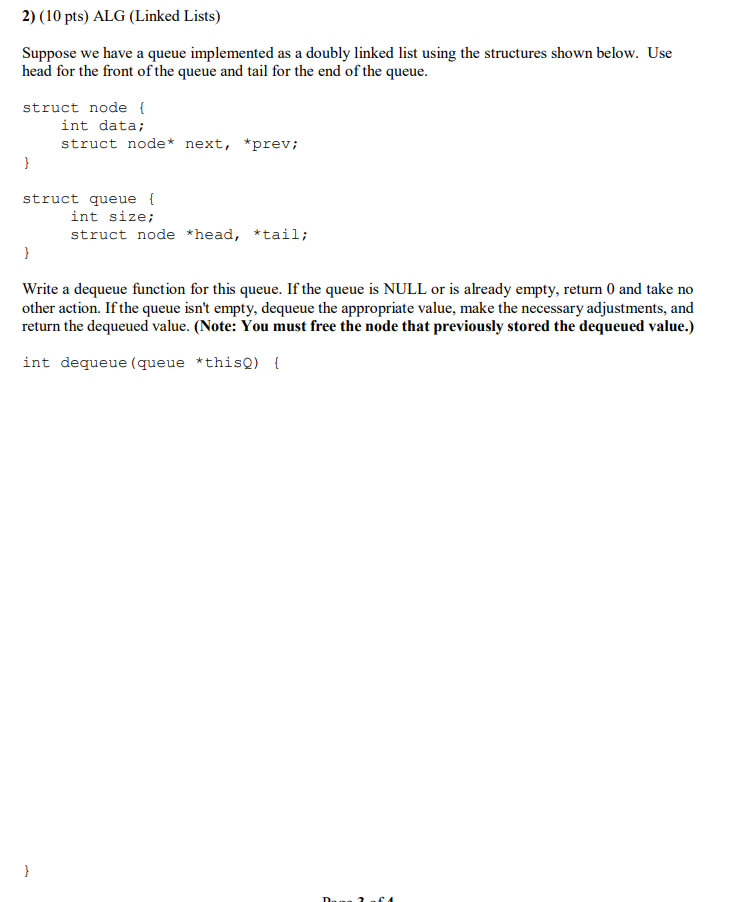 Solved 2) (10 pts) ALG (Linked Lists) Suppose we have a | Chegg.com Solved 2) (10 pts) ALG (Linked Lists) Suppose we have a | Chegg.com