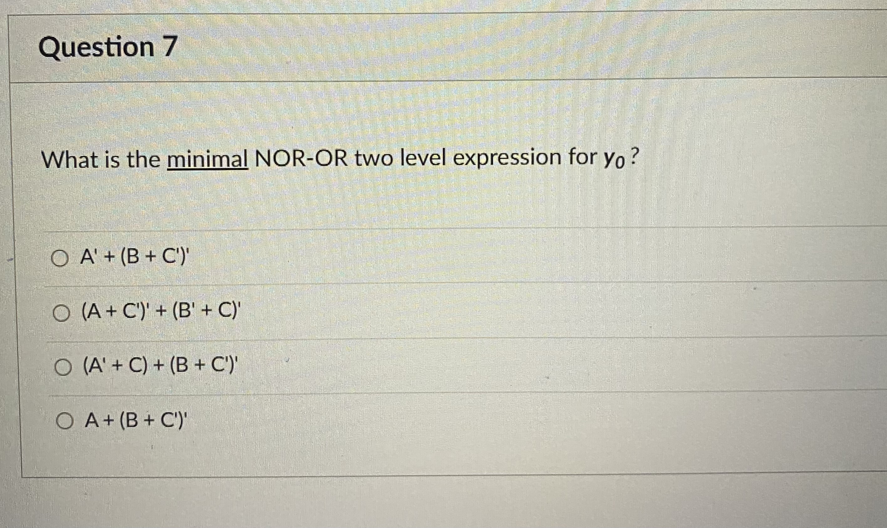 Solved What is the minimal NOR-OR two level expression for | Chegg.com