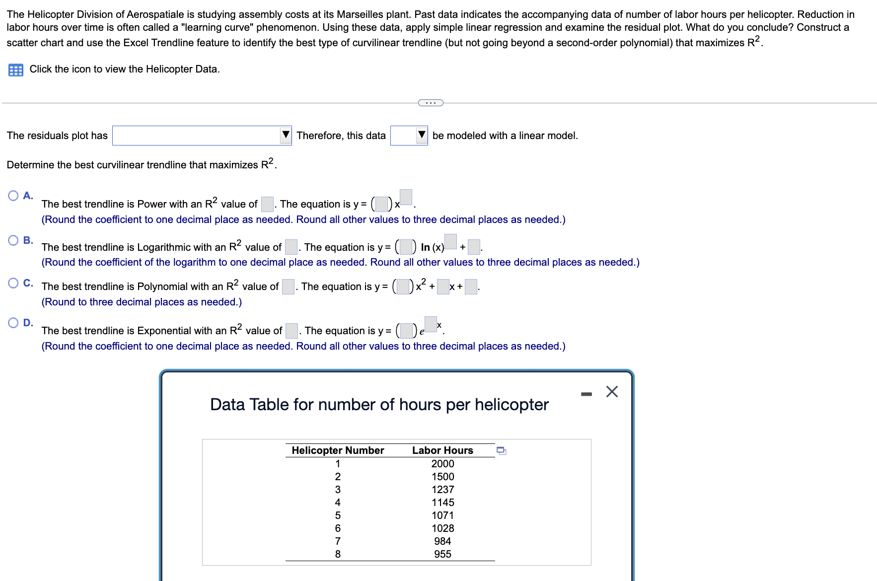 Solved The Helicopter Division of Aerospatiale is studying | Chegg.com