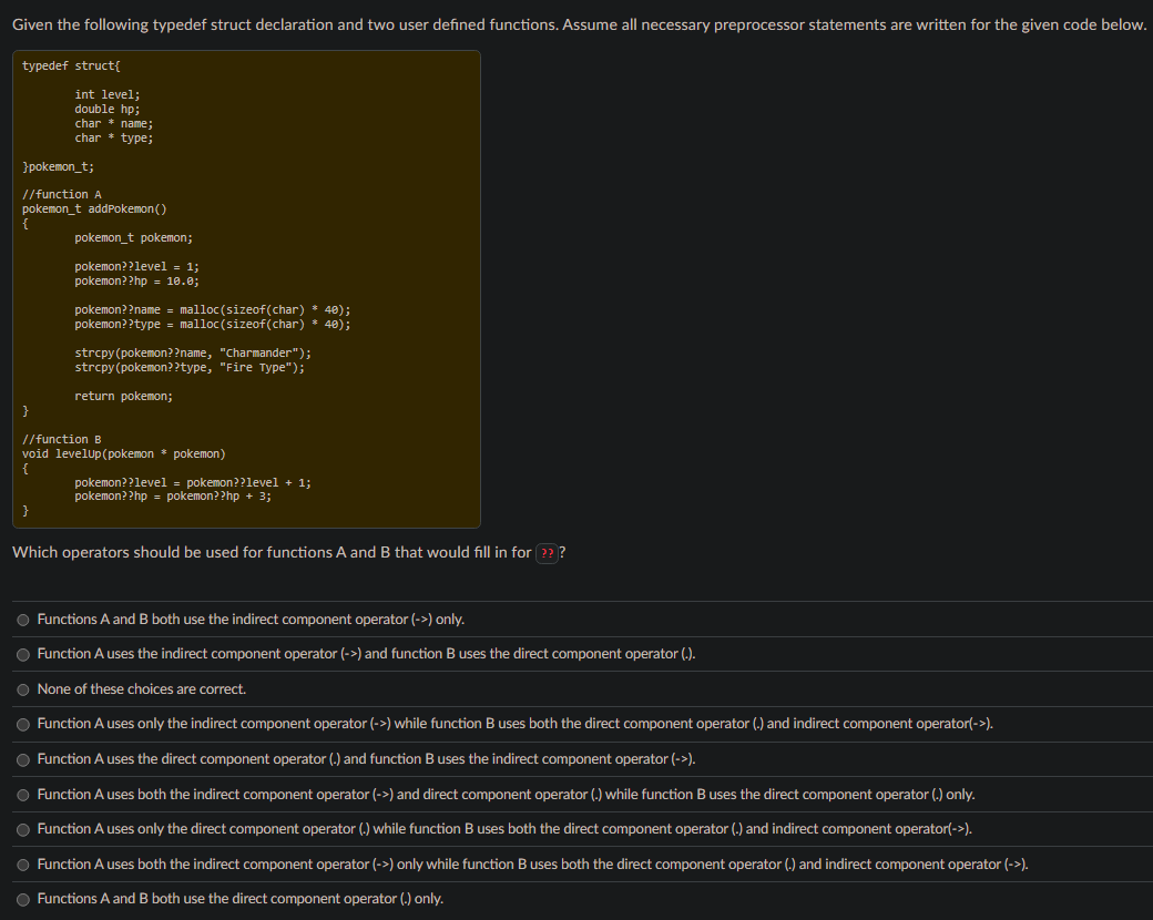 Solved Given The Following Typedef Struct Declaration And