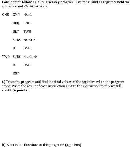 Solved Consider the following ARM assembly program. Assume | Chegg.com