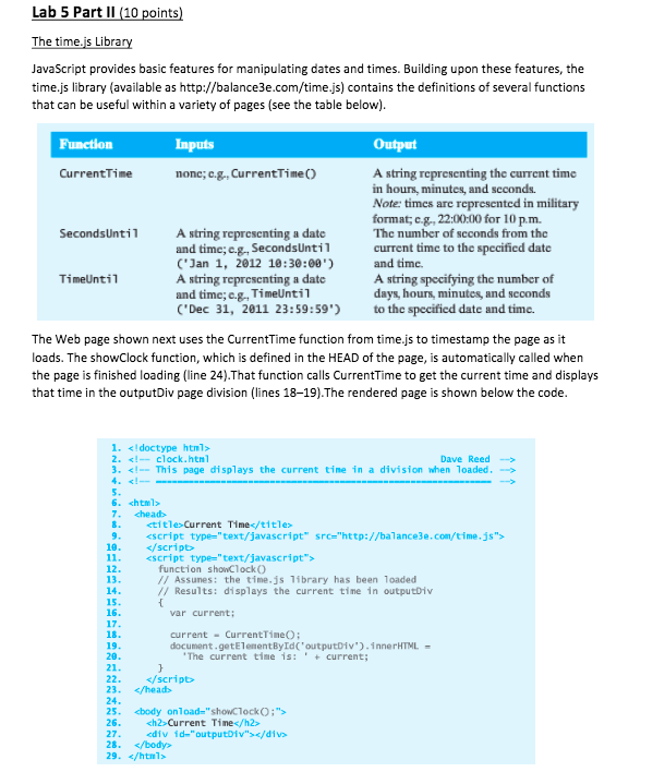 Solved Lab 5 Part II (10 points) The time.js Library | Chegg.com