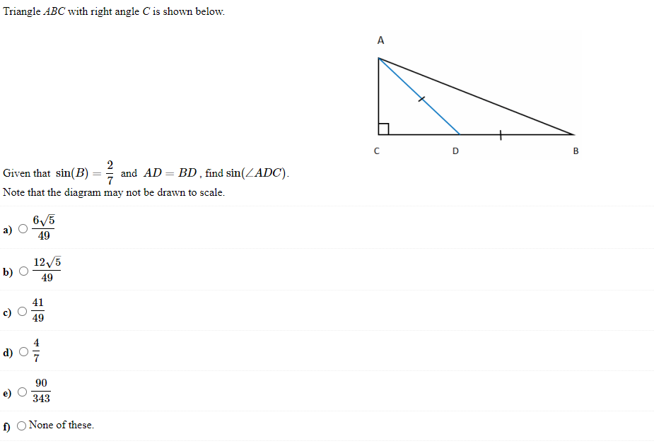 Solved Triangle ABC with right angle C is shown below. A с D | Chegg.com