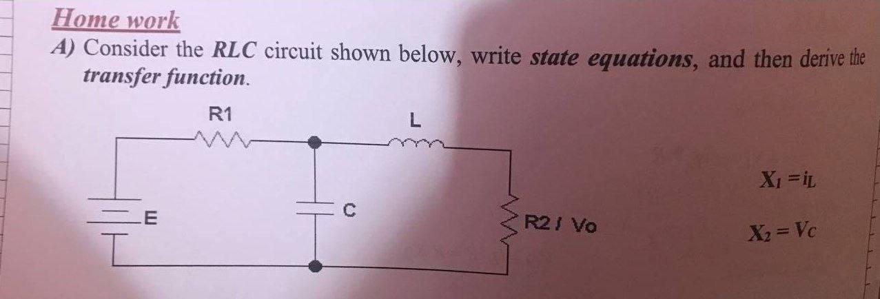 Solved Home work A) Consider the RLC circuit shown below, | Chegg.com