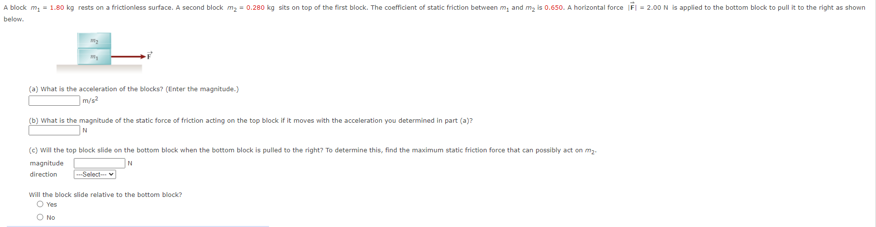 Solved A block m1=1.80kg rests on a frictionless surface. A | Chegg.com