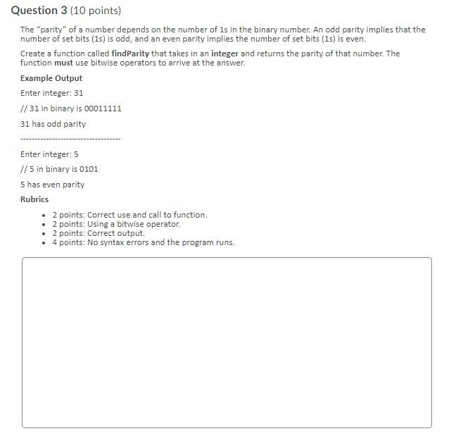 Solved Question 3 (10 points) The "parity" of a number | Chegg.com