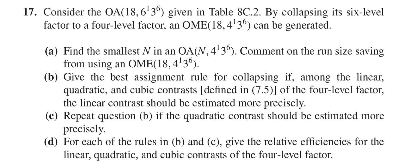 17. Consider the OA(18,6136) given in Table 8C.2. By | Chegg.com