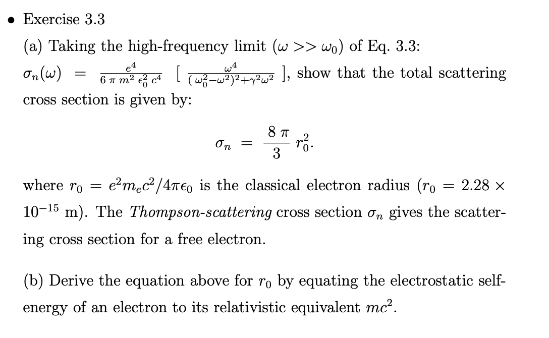 Solved (a) Taking the high-frequency limit (ω>>ω0) of Eq. | Chegg.com