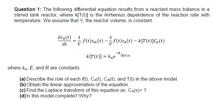 Question 1: The following differential equation | Chegg.com