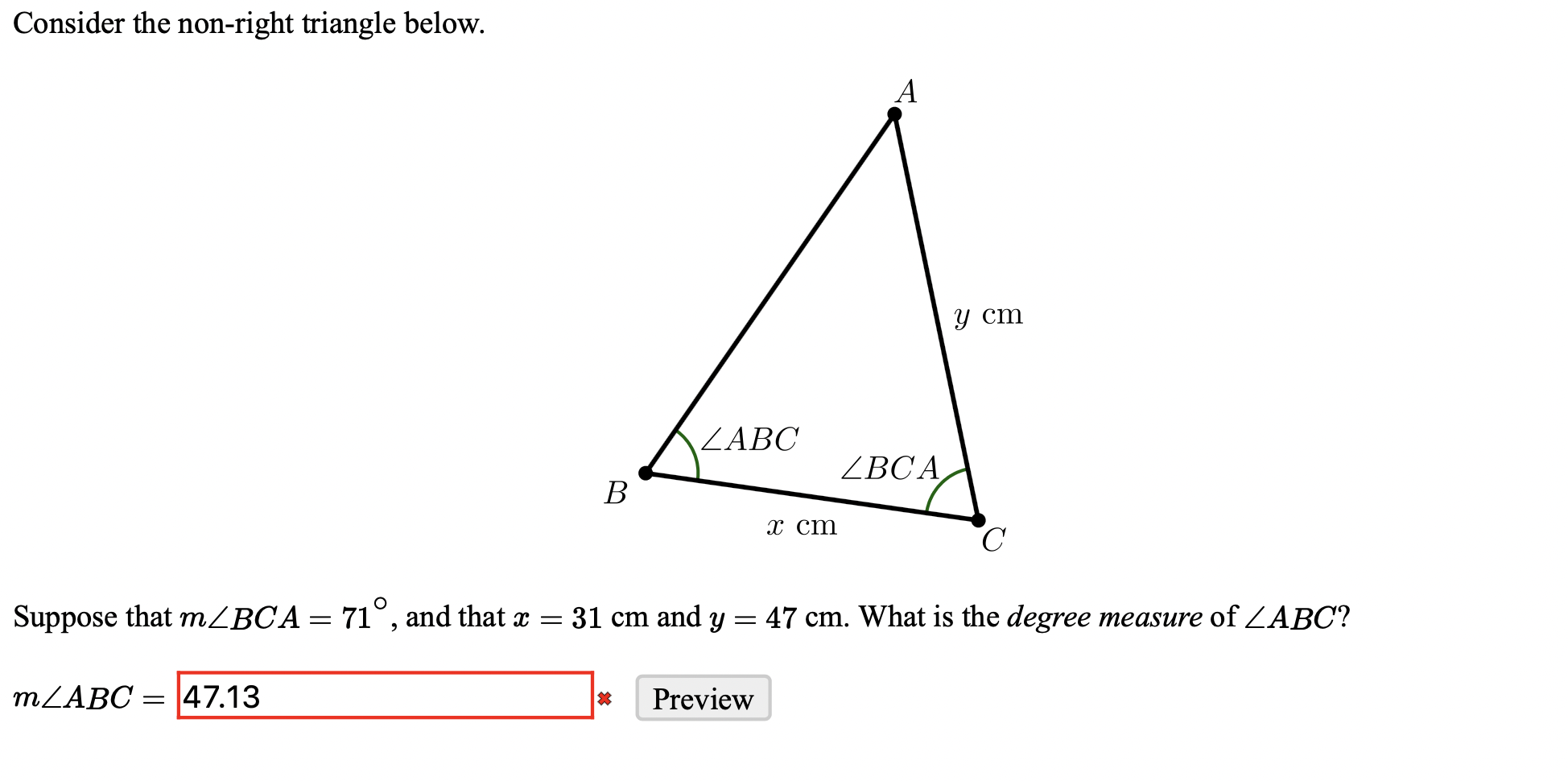 Solved Consider the non-right triangle below. Suppose that | Chegg.com