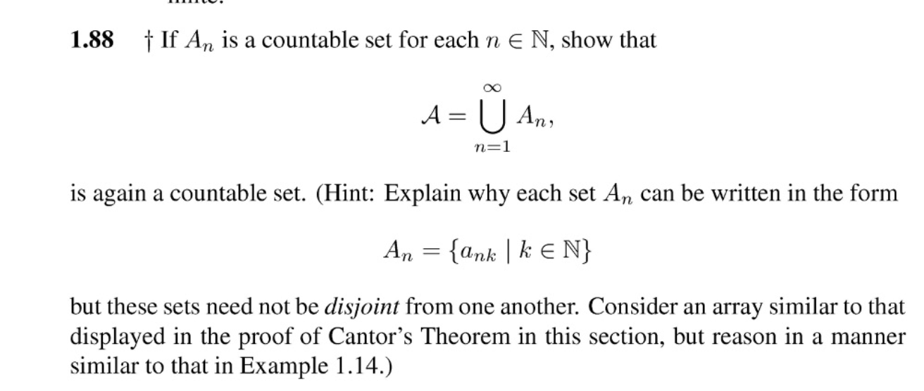 Solved 1.88 † If An is a countable set for each n∈N, show | Chegg.com