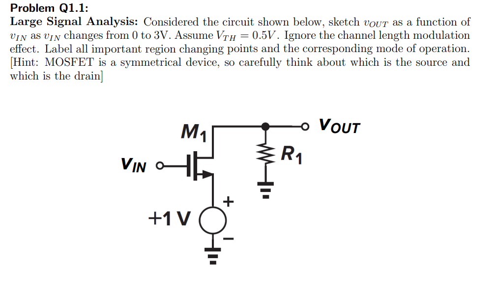 Solved Problem Q1.1: Large Signal Analysis: Considered the | Chegg.com
