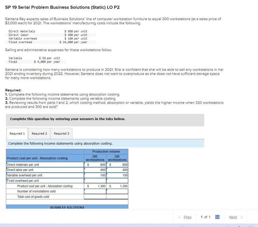 Solved Santana Rey expects sales of Business Solutions' line | Chegg.com