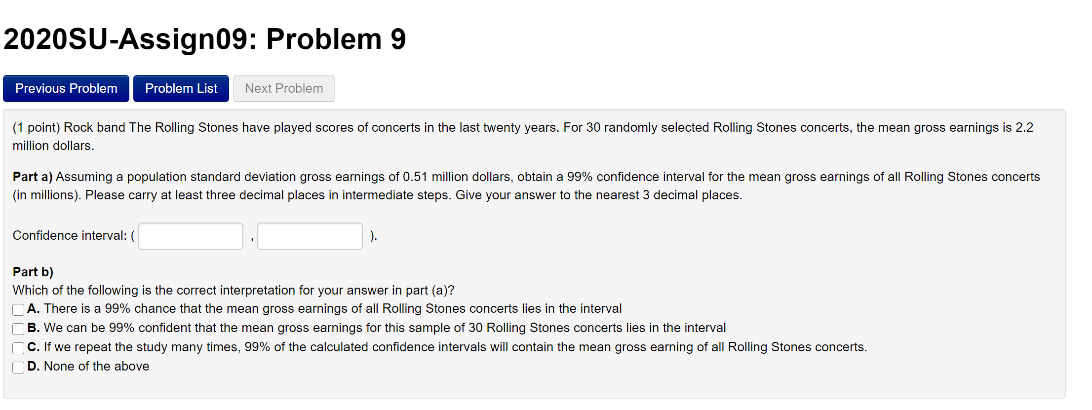 Solved 2020SU-Assign09: Problem 9 Previous Problem Problem | Chegg.com