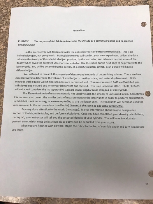 Formal Lab PURPOSE: The purpose of this lab is to | Chegg.com