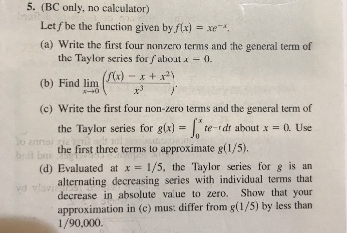 Solved 5. (BC only, no calculator) Let fbe the function | Chegg.com