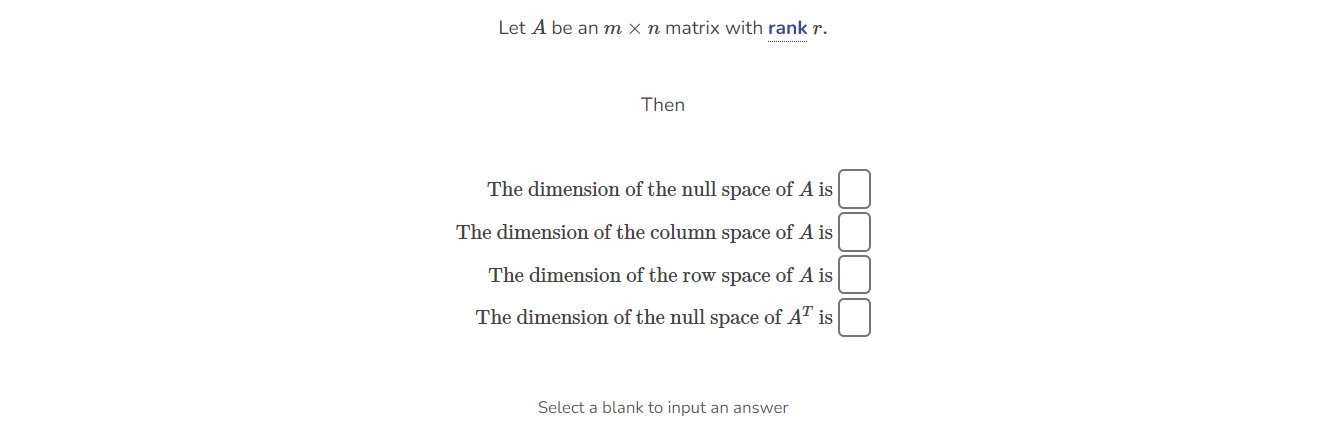 Solved Let A be an m×n matrix with rank r. Then The | Chegg.com