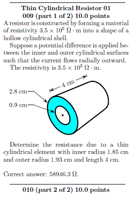Solved Thin Cylindrical Resistor 01 009 (part 1 of 2) 10.0 | Chegg.com