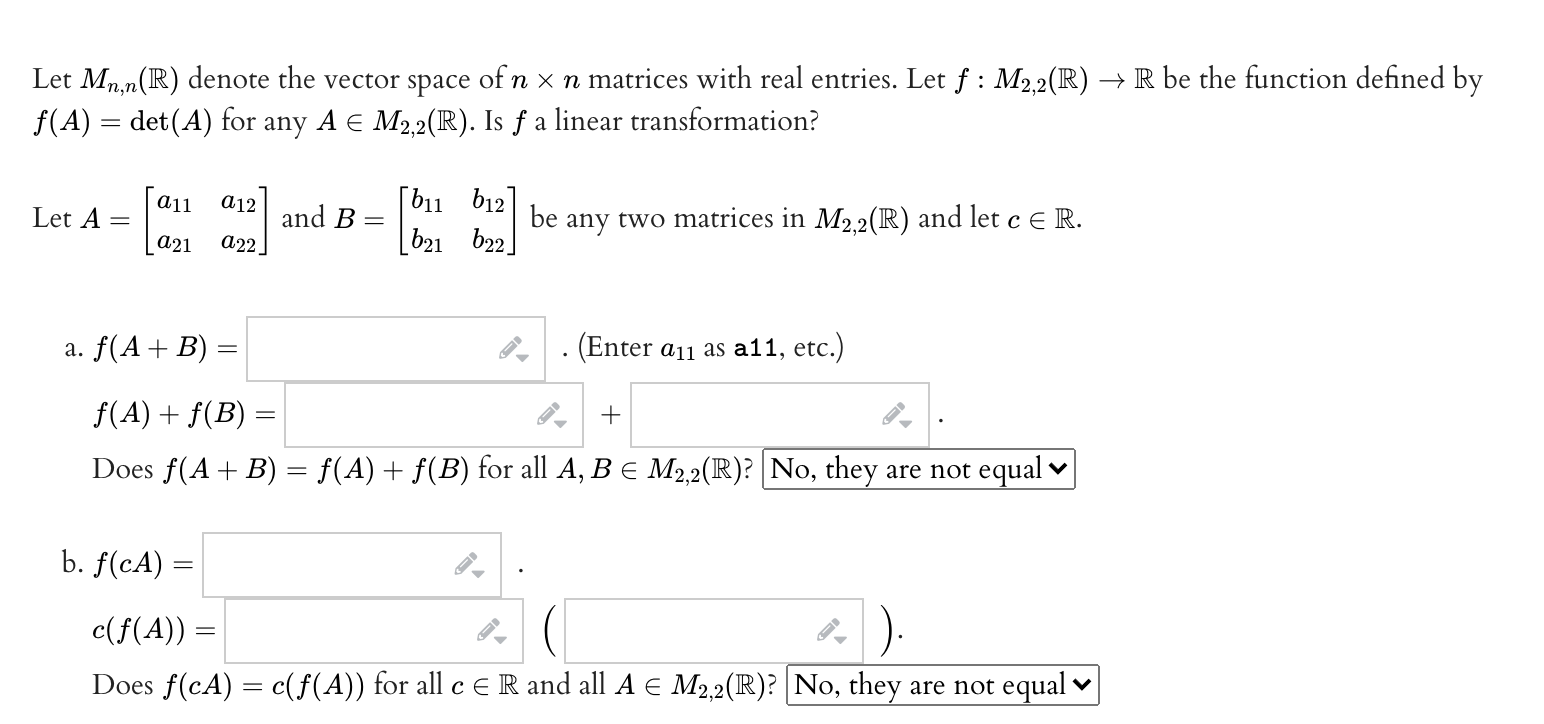 Solved : n Let Mn,n(R) denote the vector space of n x n | Chegg.com