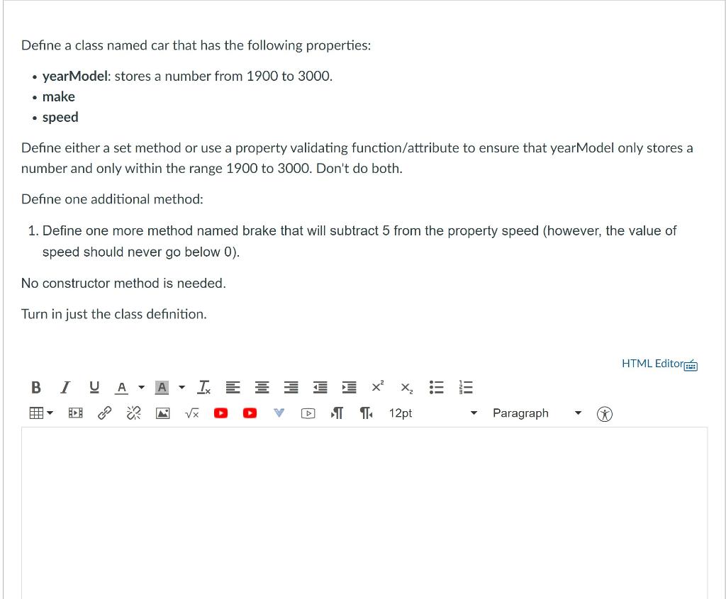 Solved Define a class named car that has the following | Chegg.com