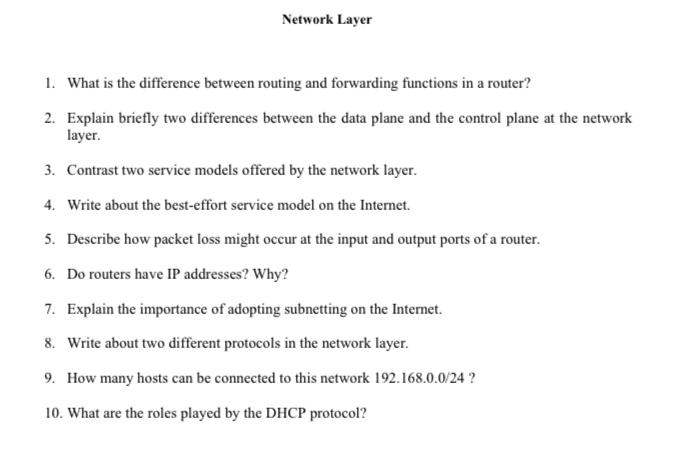Solved Network Layer 1. What is the difference between | Chegg.com