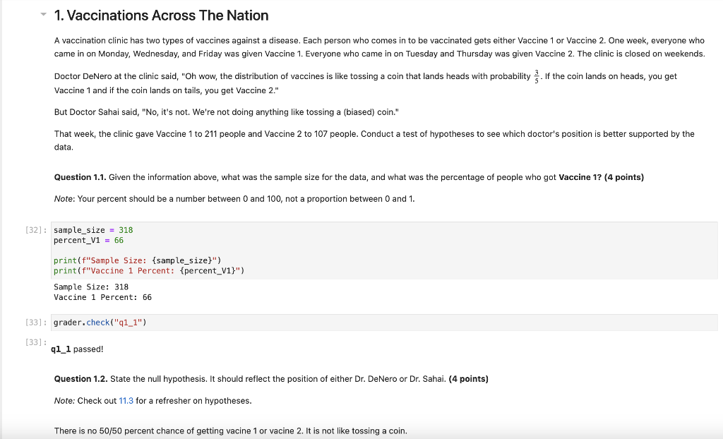 Solved 1. Vaccinations Across The Nation A vaccination | Chegg.com