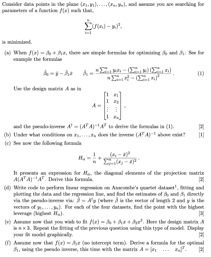 Consider data points in the plane (x1,y1),…,(xn,yn), | Chegg.com