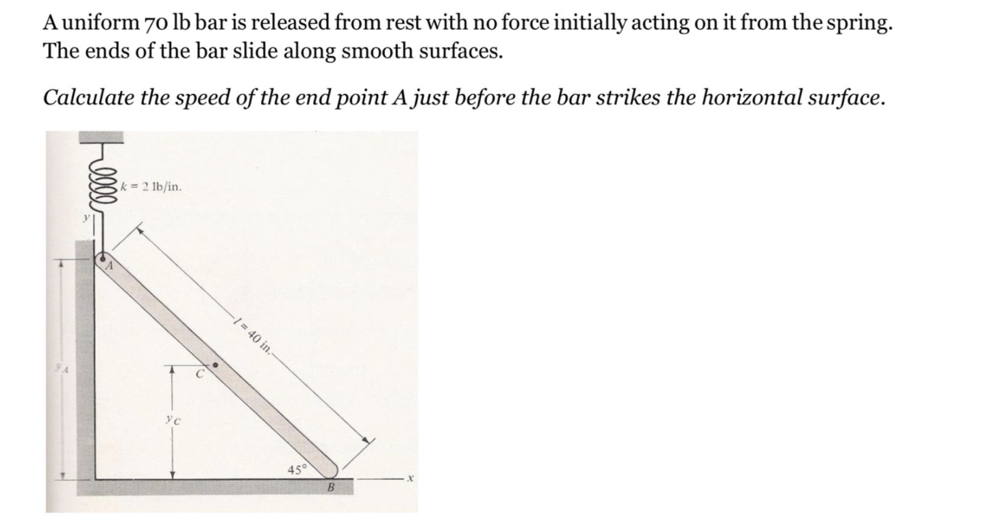 Solved A uniform 70 lb bar is released from rest with no | Chegg.com